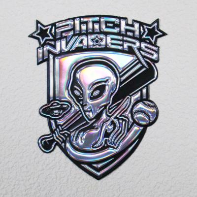 China Custom Iridescent TPU Voltage Patch 4.5x2.5cm Holographic 3D Alien Logo Badge for Sportswear for sale