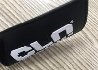 China Embossed White Character With Black Background Soft PVC Patches With Sewing Line for sale