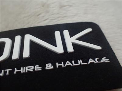 China Double Color Silicone 3D Rubber Logo Patches on Soft Black Microfiber 0.4-0.6mm Thick for sale