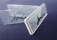 China Custom Fully Transparent PVC Badge 4x1.8cm with Colorful Powder for Garment Labels for sale