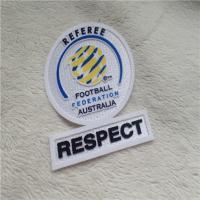China Custom Washable Tatami Flocking Label for Garment Irregular Shape Football Federation 5x3 cm for sale