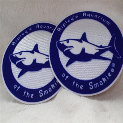 China 80mm Round Shark Logo Tatami Flocking Iron-On Patches with Hot Melt Glue - 0.8-1.4mm Thickness Custom Design for sale