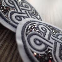 China Custom Imitation Diamond Embroidered Patches 3D Woven Logo with Iron On Backing for sale