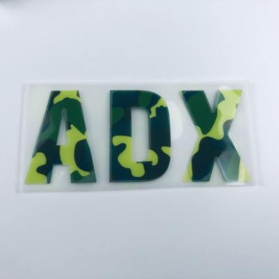 China Custom Camouflage 3D Silicone Heat Transfer Labels 130-140C for Garments for sale