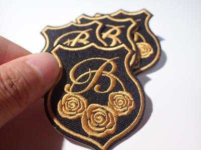 China Custom Embroidered Patch Gold Rose Raised Effect Eco Friendly 100 Pcs for sale