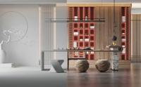 China OEM/ODM CUSTOM FURNITURE MANUFACTURE HIGH-END HOTEL TEA HOUSE FURNITURE WITH LED DISPLAY SHELVES & OPEN BOOTHS for sale