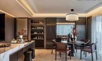 China OEM/ODM CUSTOM MODERN LUXURY HOTEL LIVING & DINING FURNITURE SET | MARBLE COFFEE TABLE, L-SHAPED LEATHER SOFA, MARBLE KITCHEN ISLAND & ROUND DINING TABLE FOR VILLA & HIGH-END RESIDENTIAL for sale