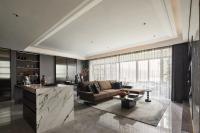 China OEM/ODM CUSTOM MODERN LUXURY HOTEL LIVING & DINING FURNITURE SET | MARBLE COFFEE TABLE, L-SHAPED LEATHER SOFA, MARBLE KITCHEN ISLAND & ROUND DINING TABLE FOR VILLA & HIGH-END RESIDENTIAL for sale