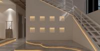 China MODERN ZEN-INSPIRED SPACE BLENDS SOFT AMBIENT LIGHTING, NATURAL WOOD TEXTURES, AND FLOWING STONE PATHWAYS. THE CIRCULAR WINDOW AND NEUTRAL TONES CREATE A SERENE ATMOSPHERE for sale