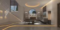 China MODERN ZEN-INSPIRED SPACE BLENDS SOFT AMBIENT LIGHTING, NATURAL WOOD TEXTURES, AND FLOWING STONE PATHWAYS. THE CIRCULAR WINDOW AND NEUTRAL TONES CREATE A SERENE ATMOSPHERE for sale