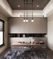 China PREMIUM WOOD VENEER CUSTOM HOME OFFICE FURNITURE WITH LED-LIT BOOKSHELF, SOLID WOOD DESK AND SOFT-CLOSE CABINET WITH SOLID WOOD IN CHINA for sale