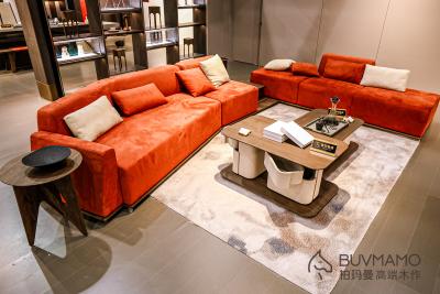China BUVMAMO MODERN ORANGE VELVET SECTIONAL SOFA SET WITH BLACK WALNUT COFFEE TABLE, LUXURY LIVING ROOM FURNITURE FOR HOTEL & HOME for sale