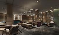 China NEW CHINESE ZEN STYLE CLUB INTERIOR DESIGN | TEA LOUNGE, MAHJONG ROOM & CALLIGRAPHY STUDY | WOOD VENEER & LINEN FABRIC WALL PANELS, METAL GRID PARTITION & INK LANDSCAPE FULL-HEIGHT WINDOW DECORATION for sale