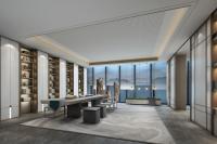 China NEW CHINESE ZEN STYLE CLUB INTERIOR DESIGN | TEA LOUNGE, MAHJONG ROOM & CALLIGRAPHY STUDY | WOOD VENEER & LINEN FABRIC WALL PANELS, METAL GRID PARTITION & INK LANDSCAPE FULL-HEIGHT WINDOW DECORATION for sale