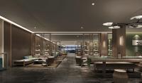 China NEW CHINESE ZEN STYLE CLUB INTERIOR DESIGN | TEA LOUNGE, MAHJONG ROOM & CALLIGRAPHY STUDY | WOOD VENEER & LINEN FABRIC WALL PANELS, METAL GRID PARTITION & INK LANDSCAPE FULL-HEIGHT WINDOW DECORATION for sale