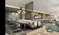China NEW CHINESE LIGHT LUXURY HOTEL INTERIOR DESIGN | SPA ROOM, RESTAURANT & CONFERENCE HALL, WOOD+FABRIC+MARBLE MATERIAL, ORIENTAL INK & HOLLOW GRILLE FEATURE FOR WELLNESS RESORT DECORATION for sale
