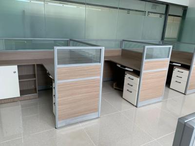 China CUSTOM L-SHAPE MODULAR OFFICE CUBICLE DESK | FROSTED GLASS PARTITION STAFF WORKSTATION WITH MOBILE PEDESTAL & SIDE CABINET, CHINA FACTORY WHOLESALE OFFICE FURNITURE for sale