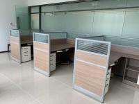 China CUSTOM COMBINED OPEN-PLAN OFFICE PARTITION CUBICLE, MULTI-STAFF COMBINED WORKSTATION WITH STORAGE CABINET. PREMIUM MELAMINE DESKTOP & ALUMINUM GLASS DIVIDER, COMPETITIVE FACTORY PRICE for sale