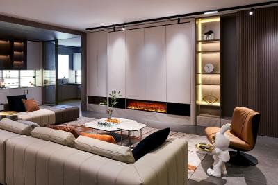 China CHINA FURNITURE FACTORY WHOLE HOUSE HOME DECORATION RESIDENTIAL INTERIOR DESIGN PROJECT SUPPLIER |  INTEGRATED BUILT-IN FIXED CABINET & MATCHING MOVABLE LEATHER SOFA COFFEE TABLE for sale