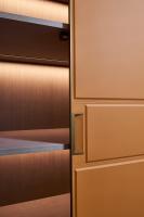China MODERN WHOLE HOUSE HOME INTERIOR DESIGN | CUSTOM BUILT-IN FIXED LEATHER WARDROBE DISPLAY CABINET & ORANGE MOVABLE WRITING DESK CHAIR  INTEGRATED FIXED STORAGE WARDROBE CABINET for sale