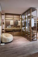 China WHOLE HOUSE HOME DECORATION FURNISHING SOLUTION | LUXURY WALK-IN CLOSET INTERIOR DESIGN | CUSTOM GOLD FRAME GLASS FIXED WARDROBE CABINET & MATCHING MOVABLE BEAN BAG CHAIR HOME FURNITURE for sale