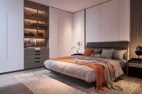 China OEM/ODM CHINA WHOLE HOUSE HOME DECORATION FURNISHING SOLUTION | MODERN MASTER BEDROOM INTERIOR DESIGN | CUSTOM BUILT-IN FIXED WARDROBE DRESSER CABINET & LEATHER MOVABLE BED HOME FURNITURE SET for sale
