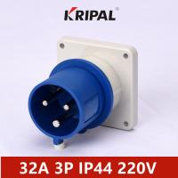 China IEC standard 32A 220V Single Phase Industrial Panel Mounted Plug Blue for sale