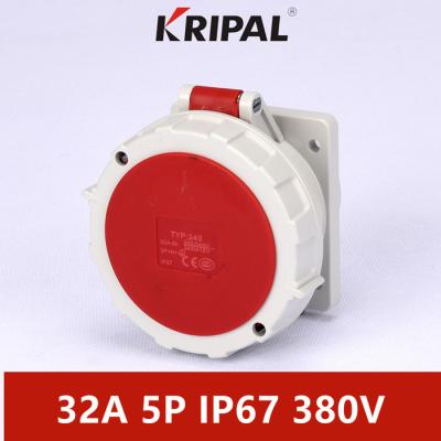 China 5P 32A IP67 Flange Size Panel Mounted Socket With Thread Lock for sale