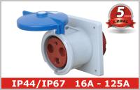 China CEE Flanged Industrial Electrical Straight or Angled Flush Mounted Sockets/Receptacle IP44/IP67 Standard16A,32A,63A,125A for sale