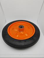 China 14 inch 3.50-8 polyurethane pu foam flat free solid rubber tire wheel with 12/16/20/25mm bearings all terrain for sale