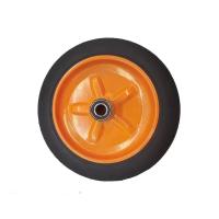 China 14 inch 3.50-8 polyurethane pu foam flat free solid rubber tire wheel with 12/16/20/25mm bearings all terrain for sale