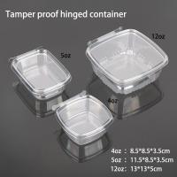 China Disposable PET RPET 4/5/12oz Plastic Sauce Salad Container Clear Hinged Tamper Proof Containers for sale