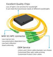 China 1x8 ABS Cassettes Fiber Optic Splitter Splice / Pigtailed SC APC Connector Box Type for sale