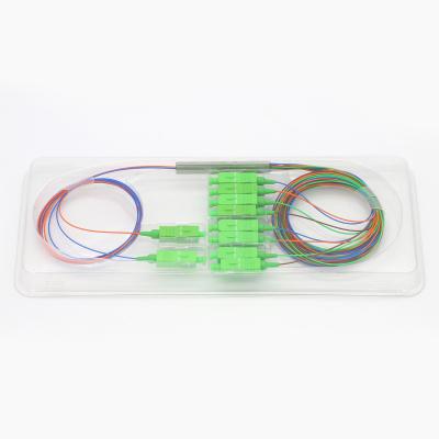 China GPON 1x8 Steel Tube PLC Splitter 0.9mm 1m SC/APC Fiber Optic Splitter for sale