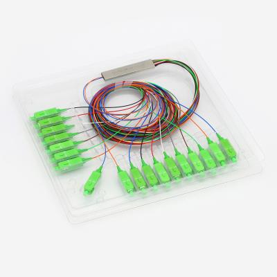 China 1x16 Steel Tube PLC Fiber Optic Splitter G657A 0.9mm 1m SC/APC for sale