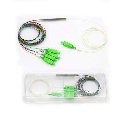 China Sc/Apc 1M G657A1 1×4 Mini Type FTTH Fiber Optic PLC Splitter for sale