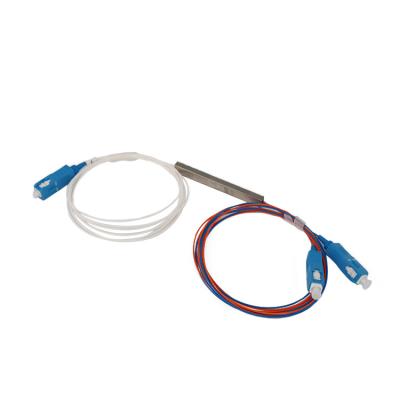 China Steel Tube PVC G657A1 0.9mm 1m SC/APC 1x2 PLC Splitter Fiber Optic for sale