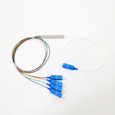 China Mini 0.9mm 1x4 SC UPC Fiber Optic PLC Splitter Single Mode 1260-1650nm for sale
