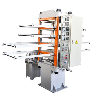 China 4 Working Layers 550x550mm Platen Size Rubber Tiles Vulcanizing Press with Manual Push-Out Device for sale