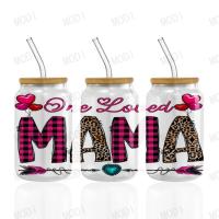 China UV DTF Cup Wrap Transfers Custom Logo Libbey Glass Tumbler For Mama'S Day Promotions for sale