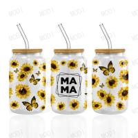China UV DTF Cup Wrap Transfers Custom Logo Libbey Glass Tumbler For Mama'S Day Celebrations for sale