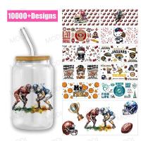 China UV DTF Transfer Cup Wrap Stickers For Glass Tumblers Custom Logo Rugby Sports Balls 16Oz for sale