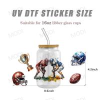 China UV DTF Transfer Cup Wrap Stickers For Glass Tumblers Custom Logo Rugby Sports Balls 16Oz for sale