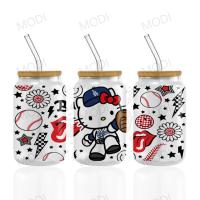 China Hello Kitty 16Oz Baseball Sports Balls UV DTF Transfer Cup Wrap Stickers For Glass Tumblers Custom Designs for sale