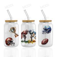China UV DTF Transfer Cup Wrap Stickers For Glass Tumblers Custom Logo Rugby Sports Balls 16Oz for sale