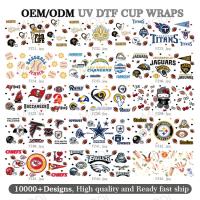 China UV DTF Transfer Cup Wrap Stickers For Custom Logo 16Oz Rugby Sports Balls Glass Tumblers for sale