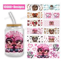 China 16oz Valentine'S Day UV DTF Cup Wraps Waterproof 3D Transfer Stickers Cup Tumblers Made PVC Material Transfer Printing for sale
