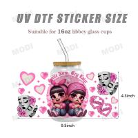 China 16oz Valentine'S Day UV DTF Cup Wraps Waterproof 3D Transfer Stickers Cup Tumblers Made PVC Material Transfer Printing for sale