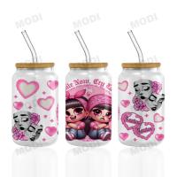 China 16oz Valentine'S Day UV DTF Cup Wraps Waterproof 3D Transfer Stickers Cup Tumblers Made PVC Material Transfer Printing for sale