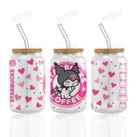 China Custom Design 3D UV Dtf 16oz-24oz Cup Wraps Waterproof Transfer Stickers Decals For 16oz Glass Beer Cans Cold Cup for sale